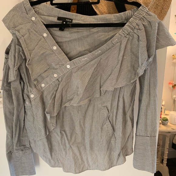 Aqua | Tops | Aqua Blouse Pink Stripe And Ruffle Detail | Poshmark